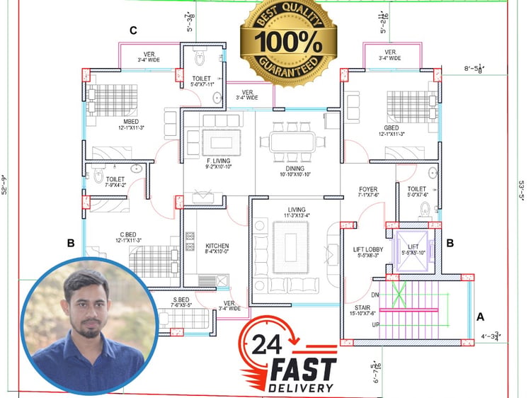 Architectural floor plan drawing in AutoCAD | Upwork
