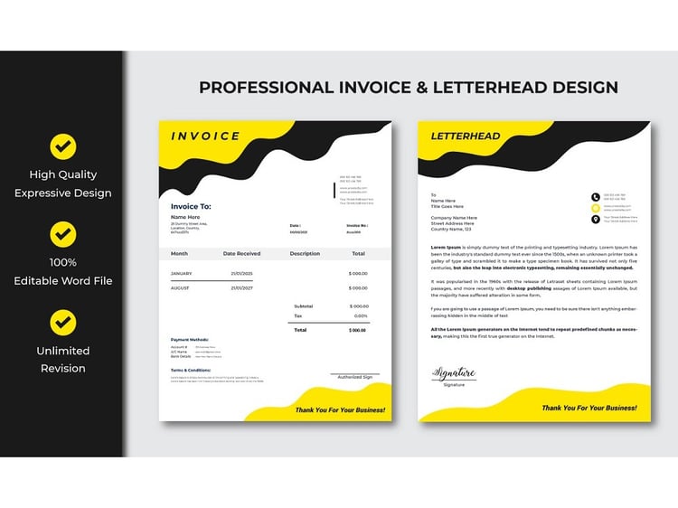 Business invoice, letterhead, order form in editable word format | Upwork