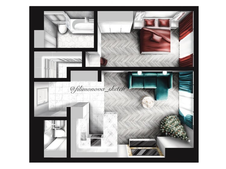 Hand draw 3D floor plans for a residential and commercial building | Upwork